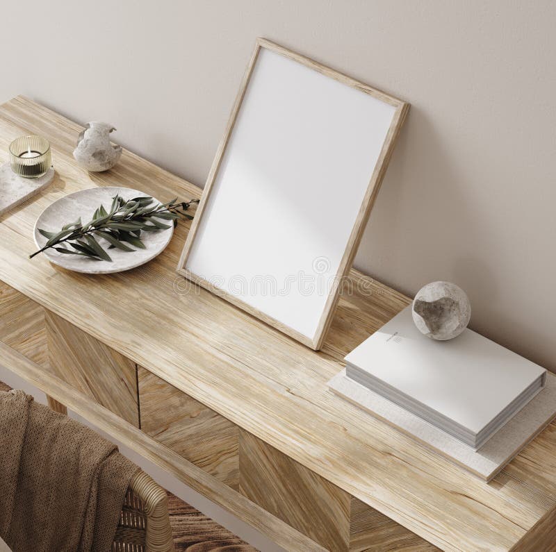 Mockup Frame in Scandi Living Room Interior Stock Illustration ...