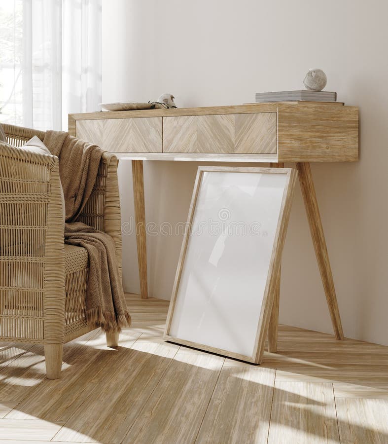 Mockup Frame in Scandi Living Room Interior Stock Illustration ...