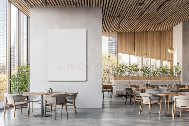 The Mockup Frame Shows a White Restaurant Interior with Chairs and ...