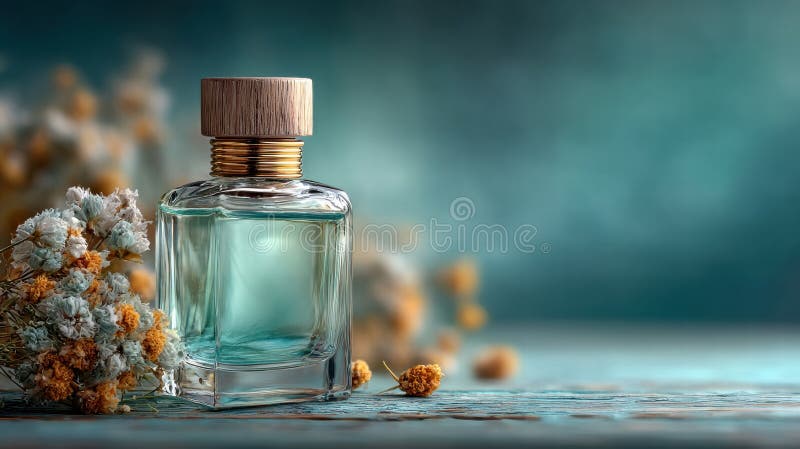 Mockup a Glass Perfume Bottle with a Gold Cap Stock Image - Image of ...