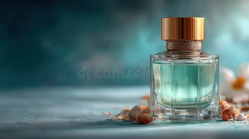 Mockup a Glass Perfume Bottle with a Gold Cap Stock Photo - Image of ...