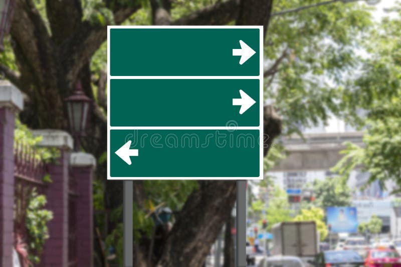 Mockup Green Road Sign with White Arrow on Footpath Stock Photo - Image ...