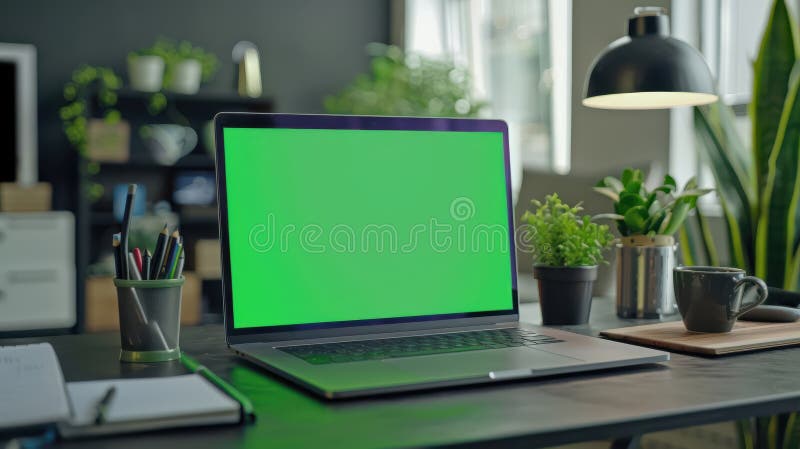 Green Screen Laptop Mockup on a Professional Workstation, Ideal for ...