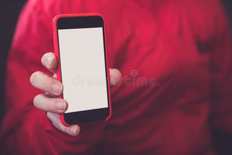 Mockup Hands Red Color Phone Mock Up Screen Holding Display Blank White ...