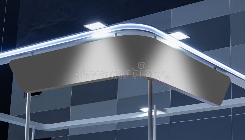 Mockup Hanging Gray Banner Billboard on Exhibition Booth. Clipping Path ...