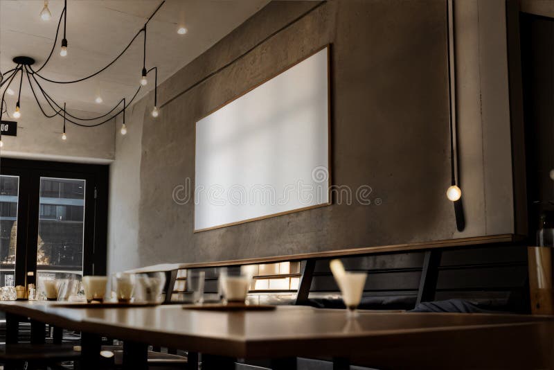 Mockup of Horizontal Empty Poster in Loft Bar Interior with Shadows ...