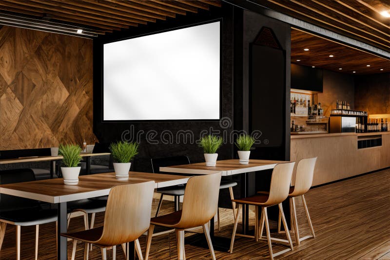 Mockup of Horizontal Empty Poster in Loft Bar Wood Interior Stock ...