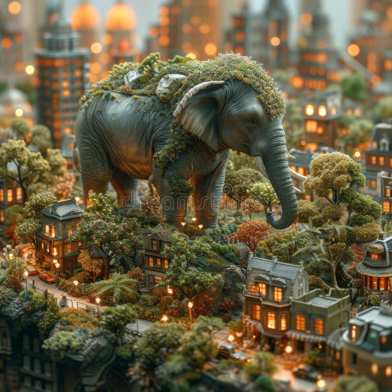 A Mockup of a Huge Elephant Strolling through the City Stock Photo ...