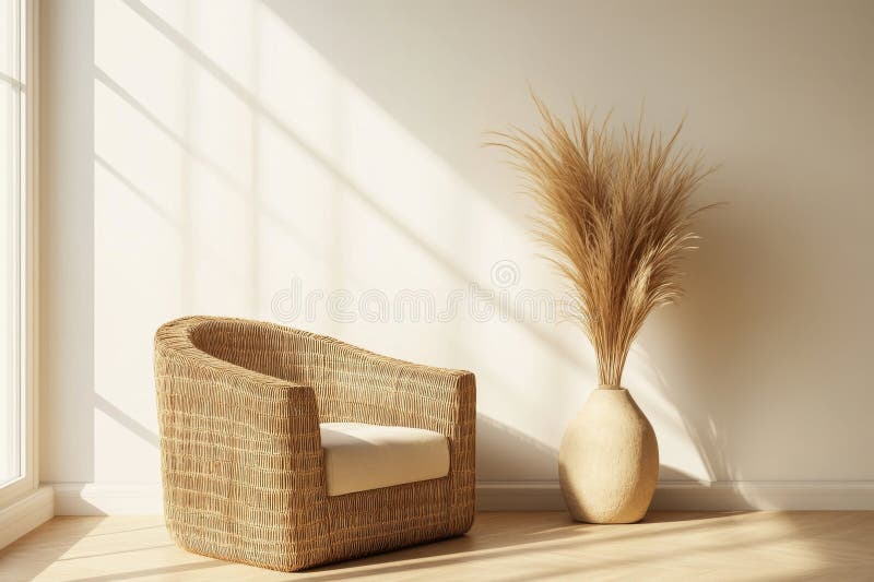This Mockup Illustrates an Empty Beige Wall in a Boho Room Interior ...