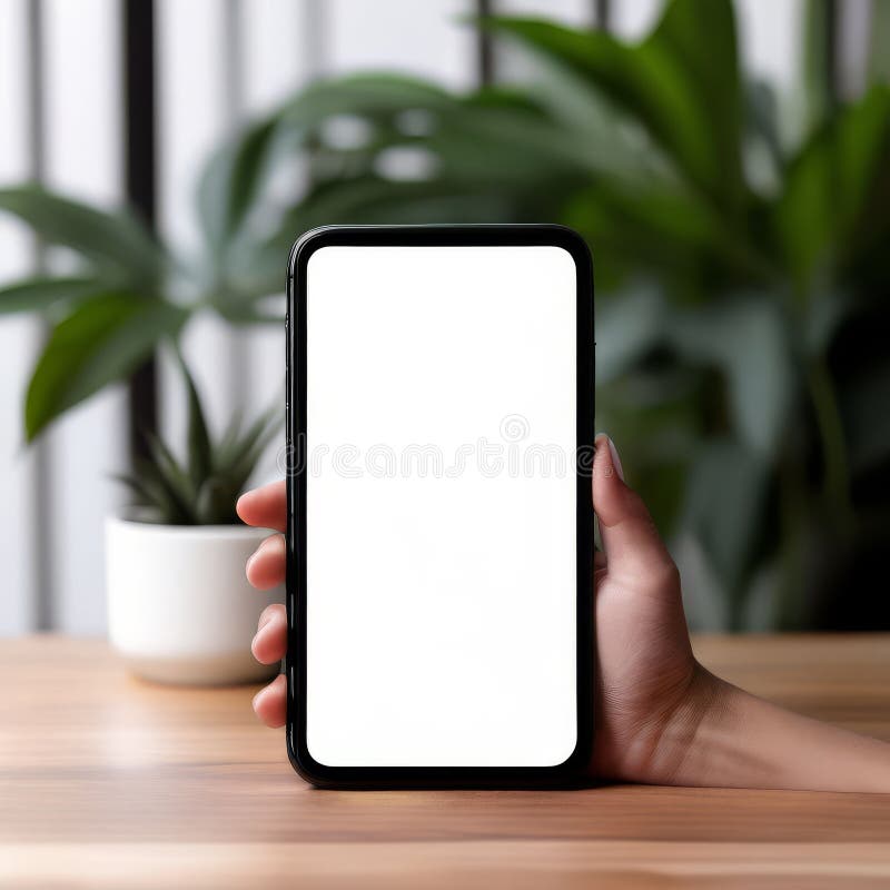 Mockup Image of a Hand Holding Black Mobile Phone with Blank White ...