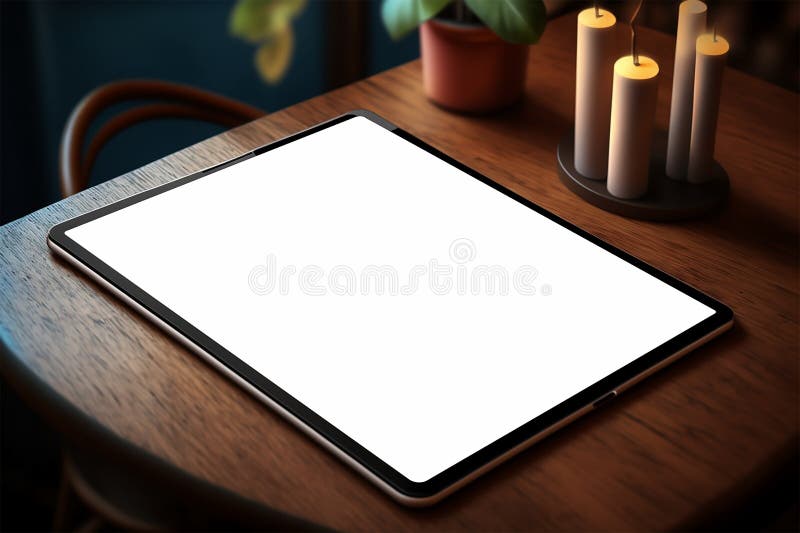 Mockup Image of a Tablet with Blank Desktop White Screen on Wooden ...