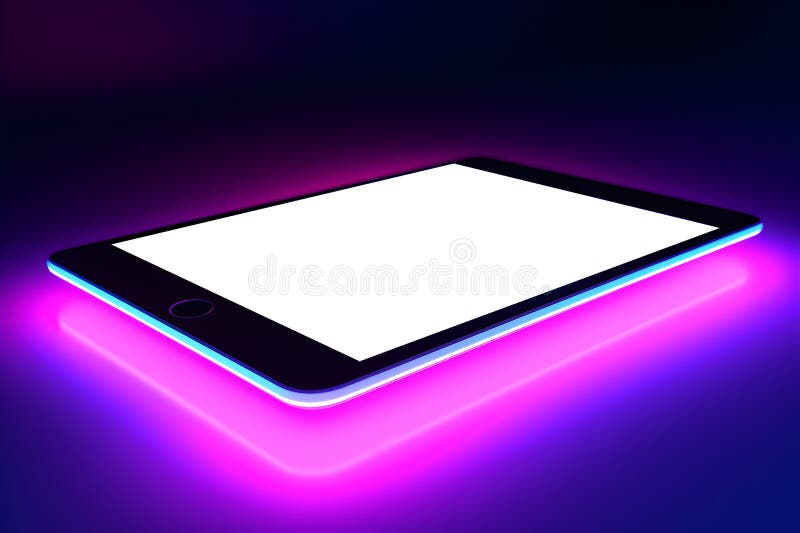 Mockup Image of Tablet with Blank White Screen on Reflective Surface ...