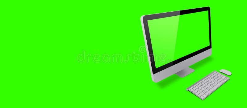 Mockup Image of White Desktop Pc with Blank Green Screen on Green ...