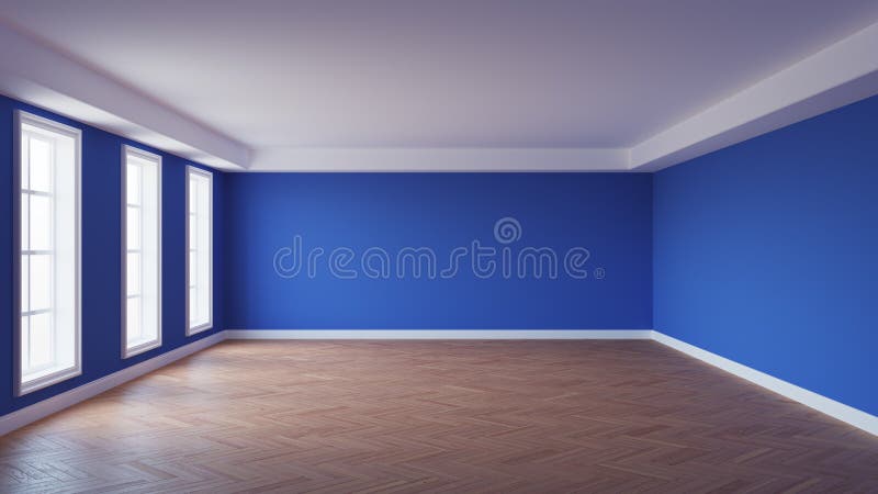 Mockup Interior with Dark Blue Walls, White Ceiling and Cornice Stock ...
