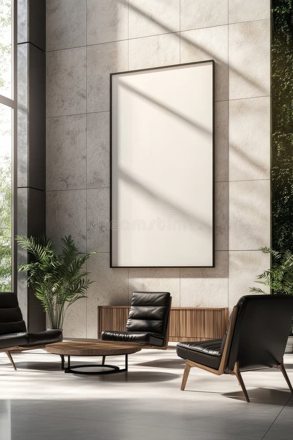 A Mockup of the Interior of a Modern Hotel Lobby with a White Frame ...
