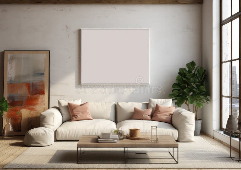 Mockup Interior with a Poster and a Floor Lamp. Trend Color Stock ...