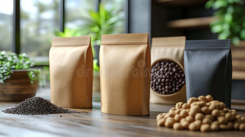 Mockup of Kraft Paper Stand Up Pouches Stock Illustration ...
