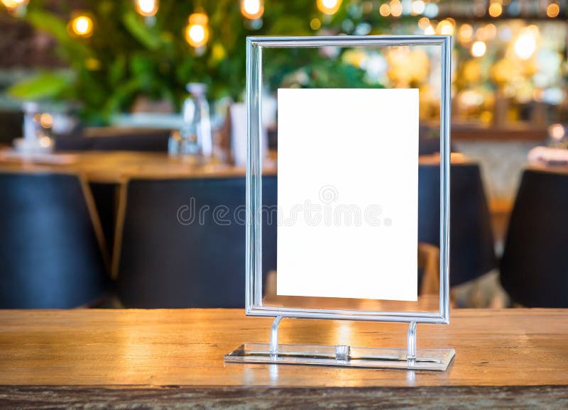 Mockup Label, Blank Menu Frame in Bar Restaurant. Stand for Booklets ...