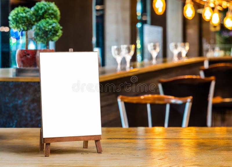 Mockup Label, Blank Menu Frame in Bar Restaurant. Stand for Booklets ...