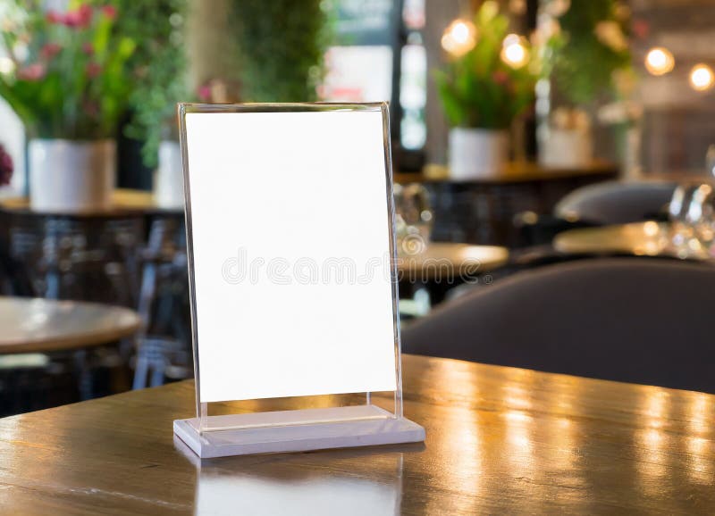 Mockup Label, Blank Menu Frame in Bar Restaurant. Stand for Booklets ...