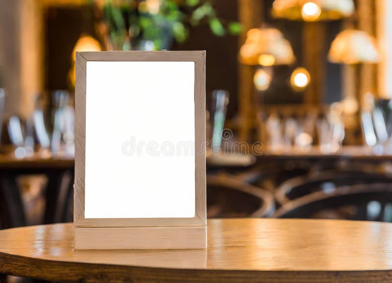 Mockup Label, Blank Menu Frame in Bar Restaurant. Stand for Booklets ...