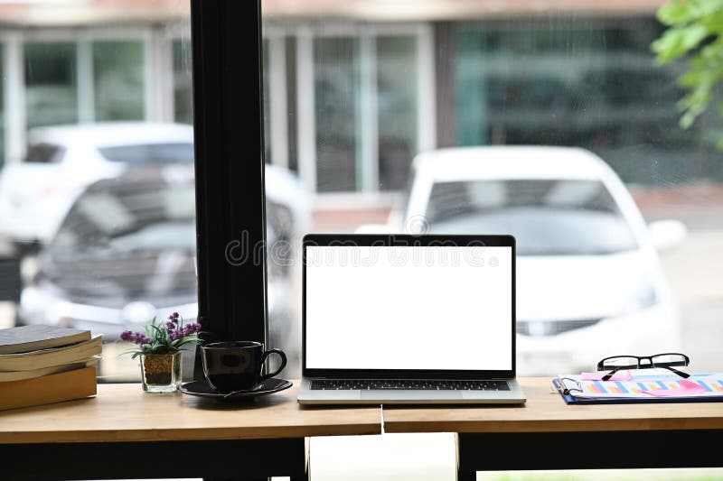 Mockup Laptop Computer on Business Desk Stock Image - Image of design ...