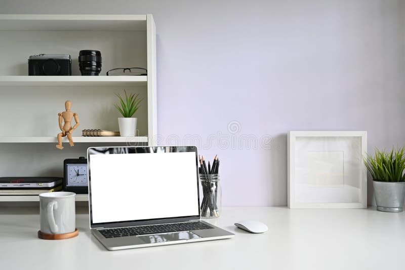 Mockup Laptop Computer and Coffee Mug on Workspace Stock Photo - Image ...