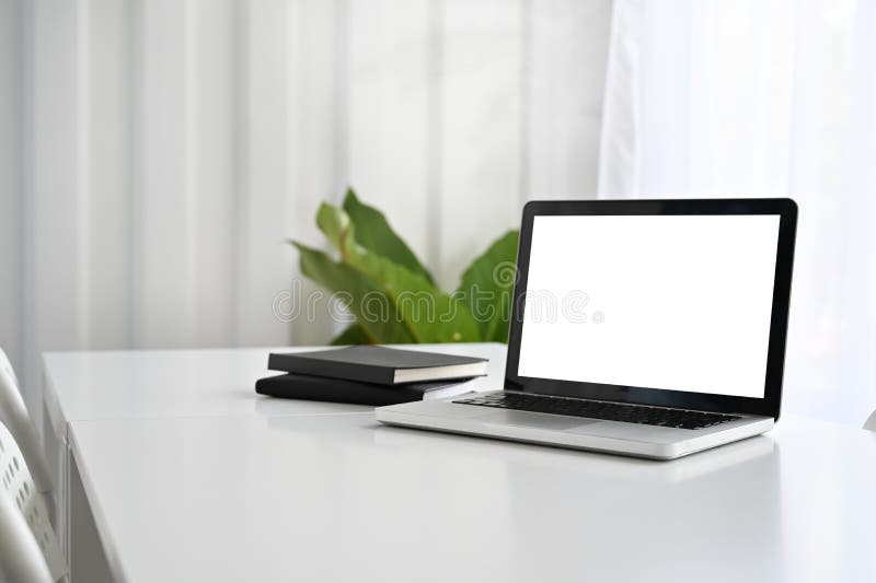 Mockup Laptop Computer and Notebook Paper on Working Table Stock Photo ...