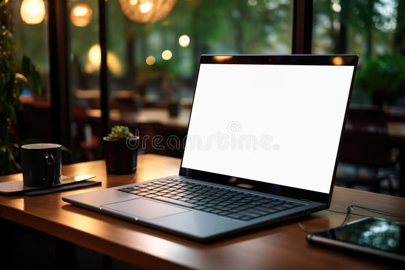 Mockup of a Laptop Screen on a Table in a Cafe. Freelancer S Remote ...