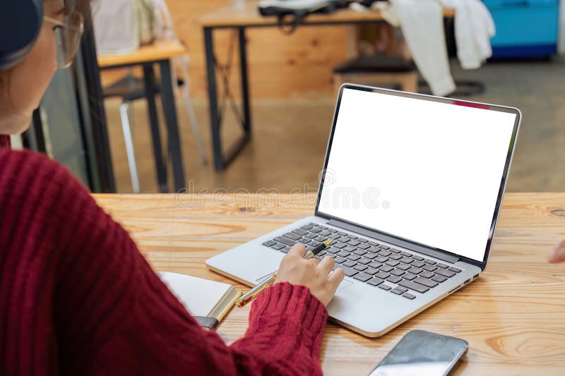 Mockup Laptop of Woman Using Laptop with Blank Screen Stock Image ...