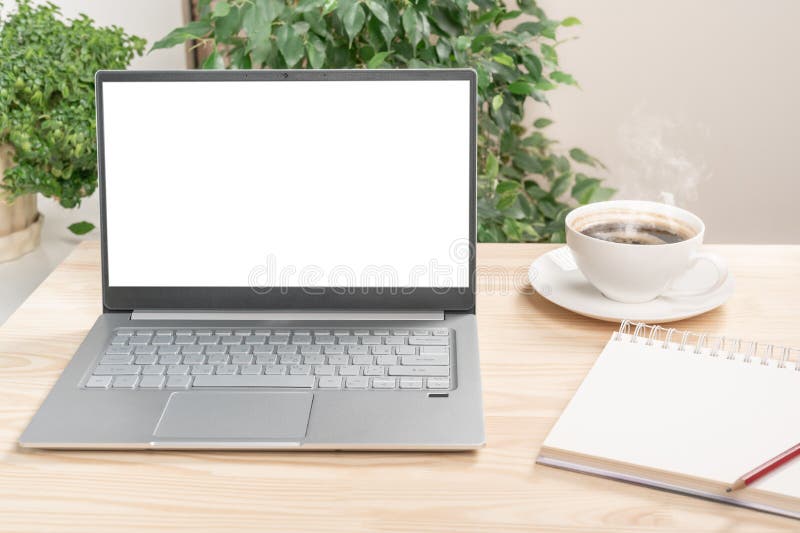Mockup Laptop on Wooden Table, Front View of the Laptop is on Work ...