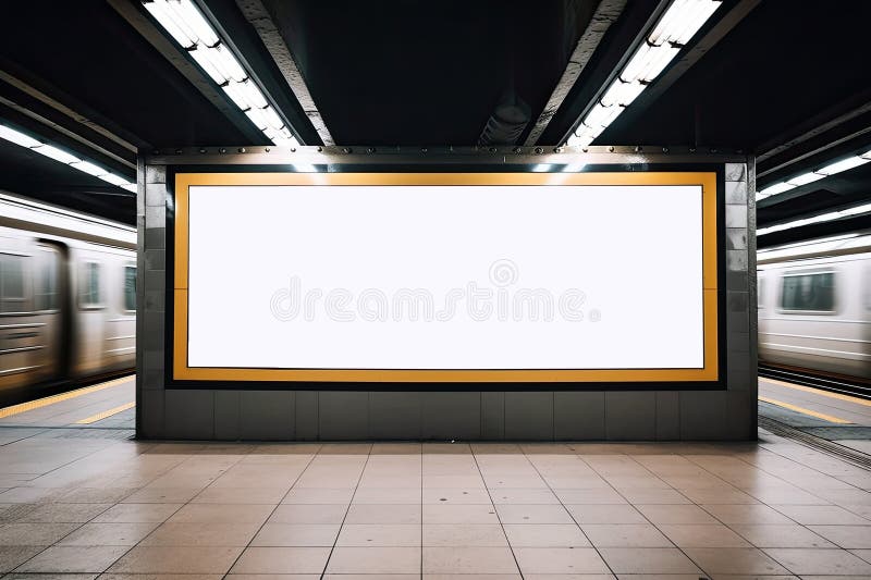 Mockup of a Large White Media Screen in the Subway. Generative Ai Stock ...