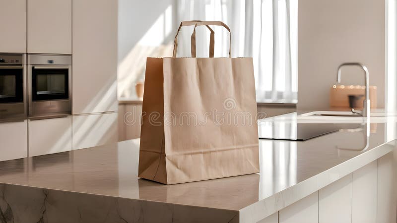 Mockup Light Brown Paper Bag on the Kitchen Table Stock Illustration ...