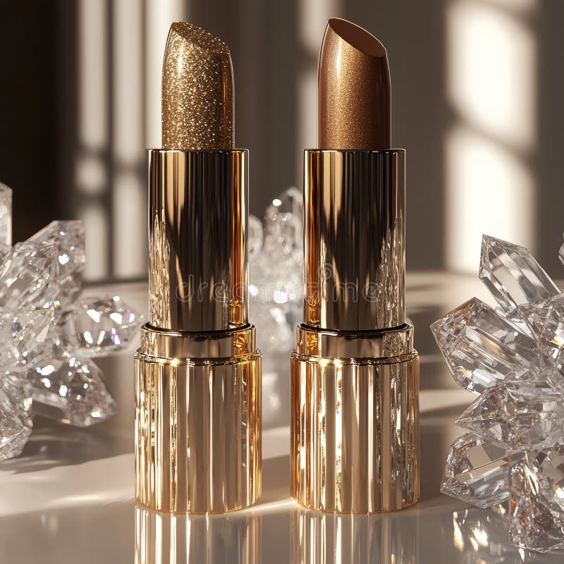 Mockup of Luxurious Gold Lipstick with Glitter and Shimmer, Elegantly ...