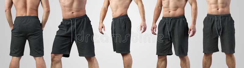 Mockup of Male Black Shorts on a Young Guy for Design Presentation, Set ...