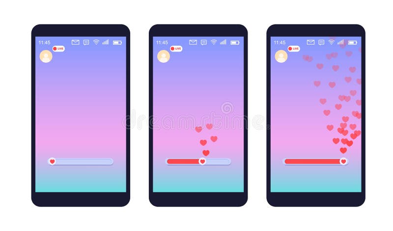 Mockup of Mobile App with Like Slider Live Streaming. Set of Interface ...