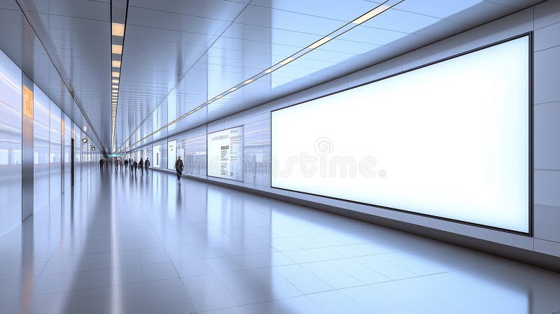 Modern Corridor Mockup with Large Illuminated Poster Stock Image ...