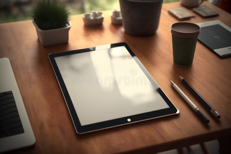Mockup of Modern Laptop, Smartphone, Mac, Pc, Tablet on the Table Stock ...