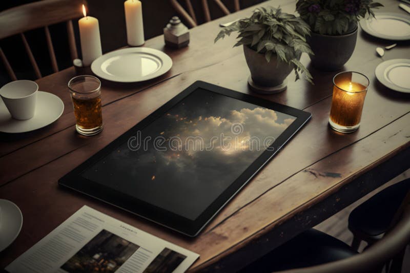 Mockup of Modern Laptop, Smartphone, Mac, Pc, Tablet on the Table Stock ...