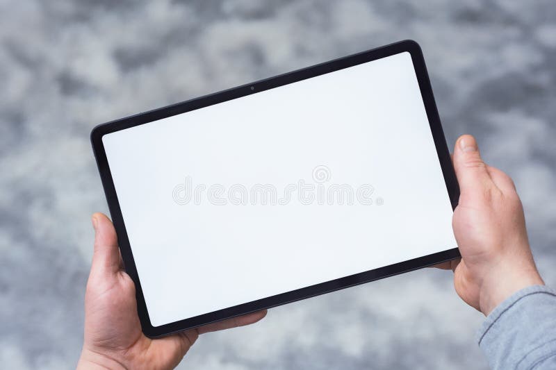 Mockup of Modern Tablet with White Blank Screen in Hand. Concept for ...