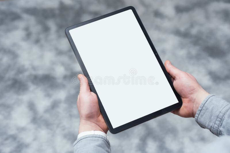 Mockup of Modern Tablet with White Blank Screen in Hand. Concept for ...