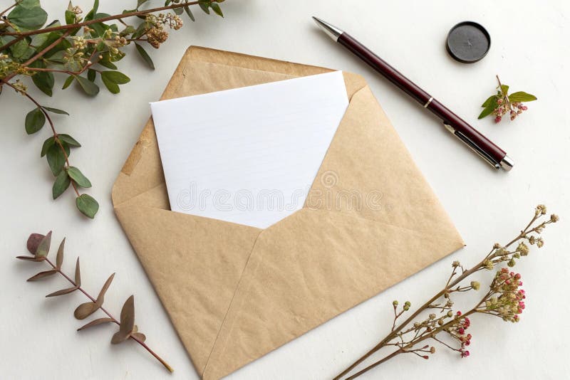 Opened Paper Envelope Mockup with Paper Sheet Isolated on White ...