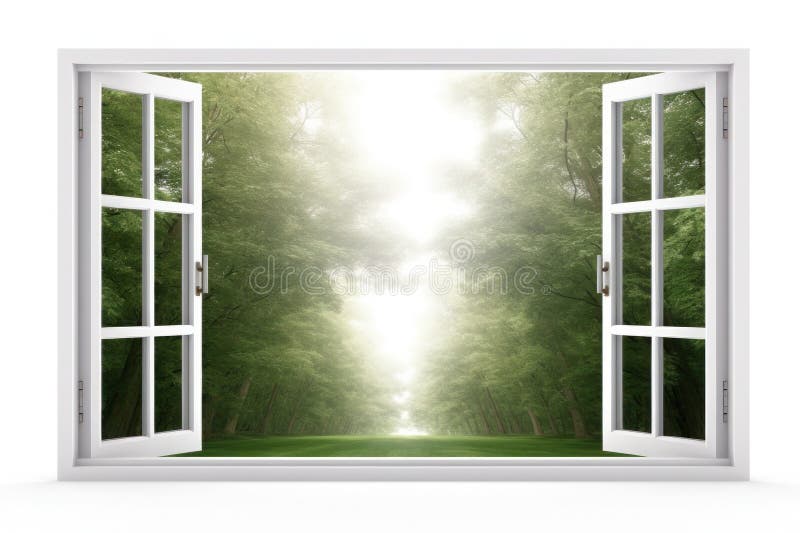 Mockup of an Open Window Overlooking Green Forest Isolated on White ...