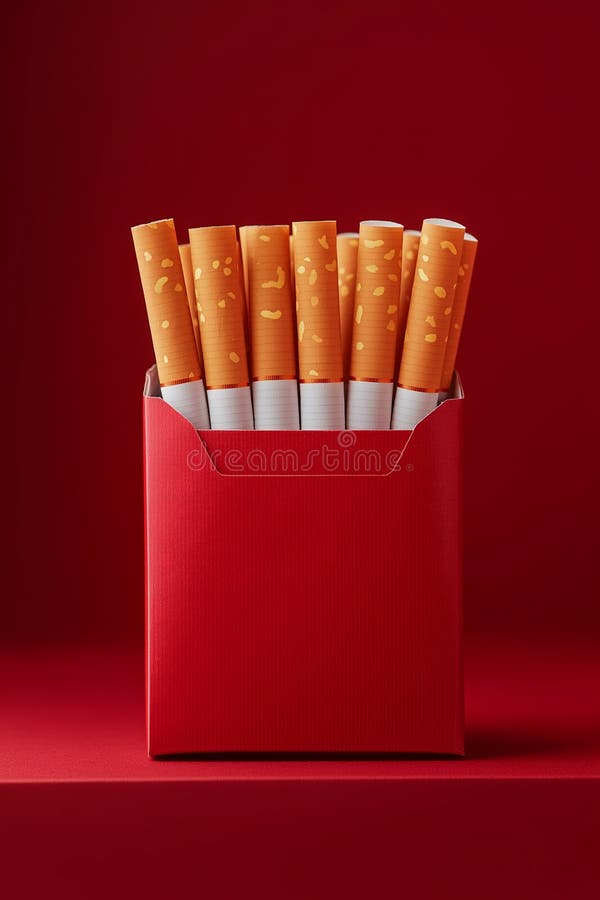 Mockup of a Pack of Cigarettes in a Red Paper Bag on a Red Background ...