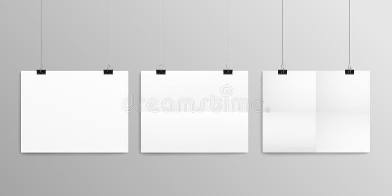 Mockup of Paper Sheets Hanging in Row, Realistic Vector Illustration ...