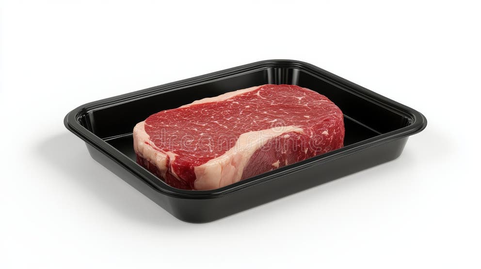 A Mockup of a Plastic Beef Tray with Black and White Labels Stock Photo ...