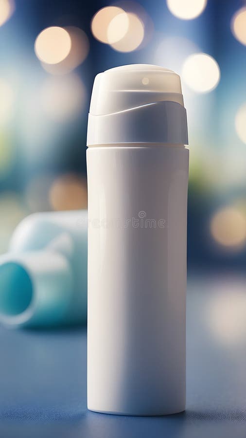 Mockup of Plastic Deodorant Bottle with Blue Bokeh Background Stock ...