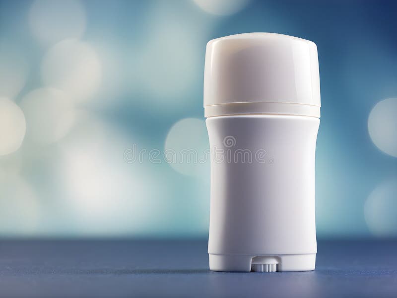 Mockup of Plastic Deodorant Container with Blue Bokeh Background Stock ...