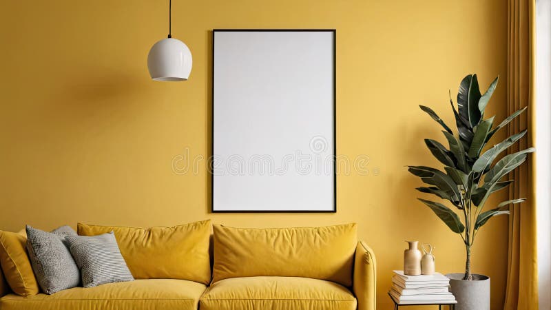 Mockup Poster Frame Closed in a Yellow Room Stock Illustration ...