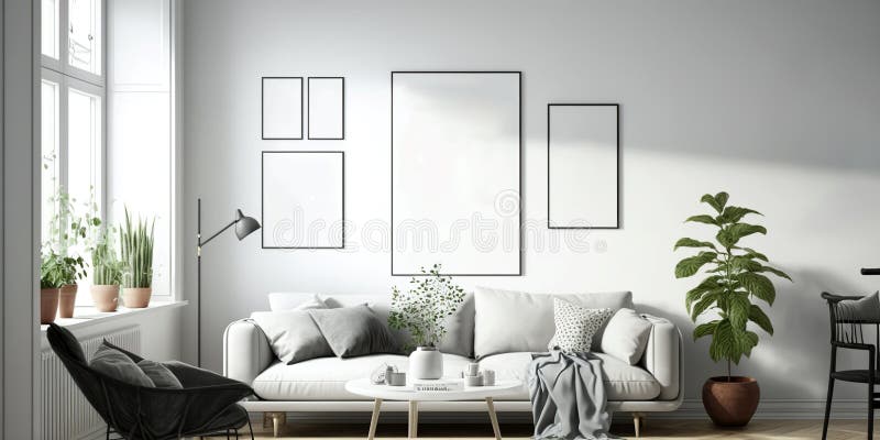 Mockup Poster Frame on Interior Modern Interior and White Room ...